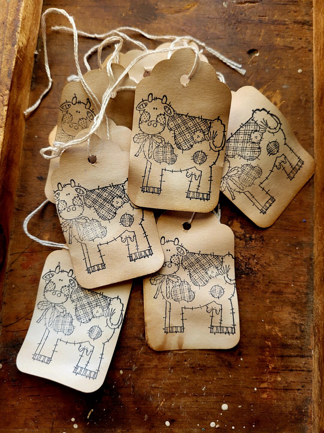 Patchwork Cow Rustic Gift Tag Farmhouse Animal Hang Tag Craft Supply ...