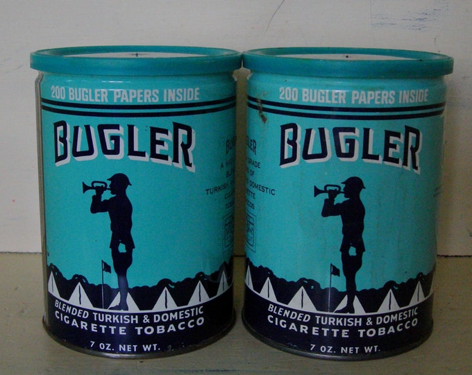 Pair of Vintage Bugler Tobacco Tin Cans Mid Century With Original Lids ...