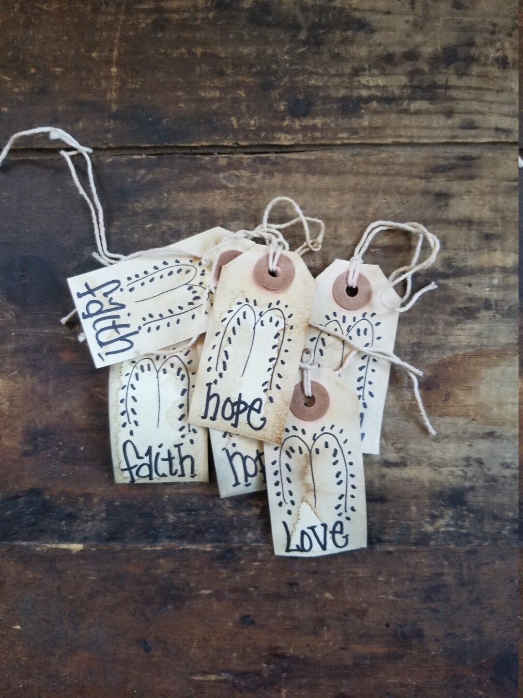 Primitive Willow Tree Hang Tag Set Faith Hope Love Word Art Grungy Aged ...