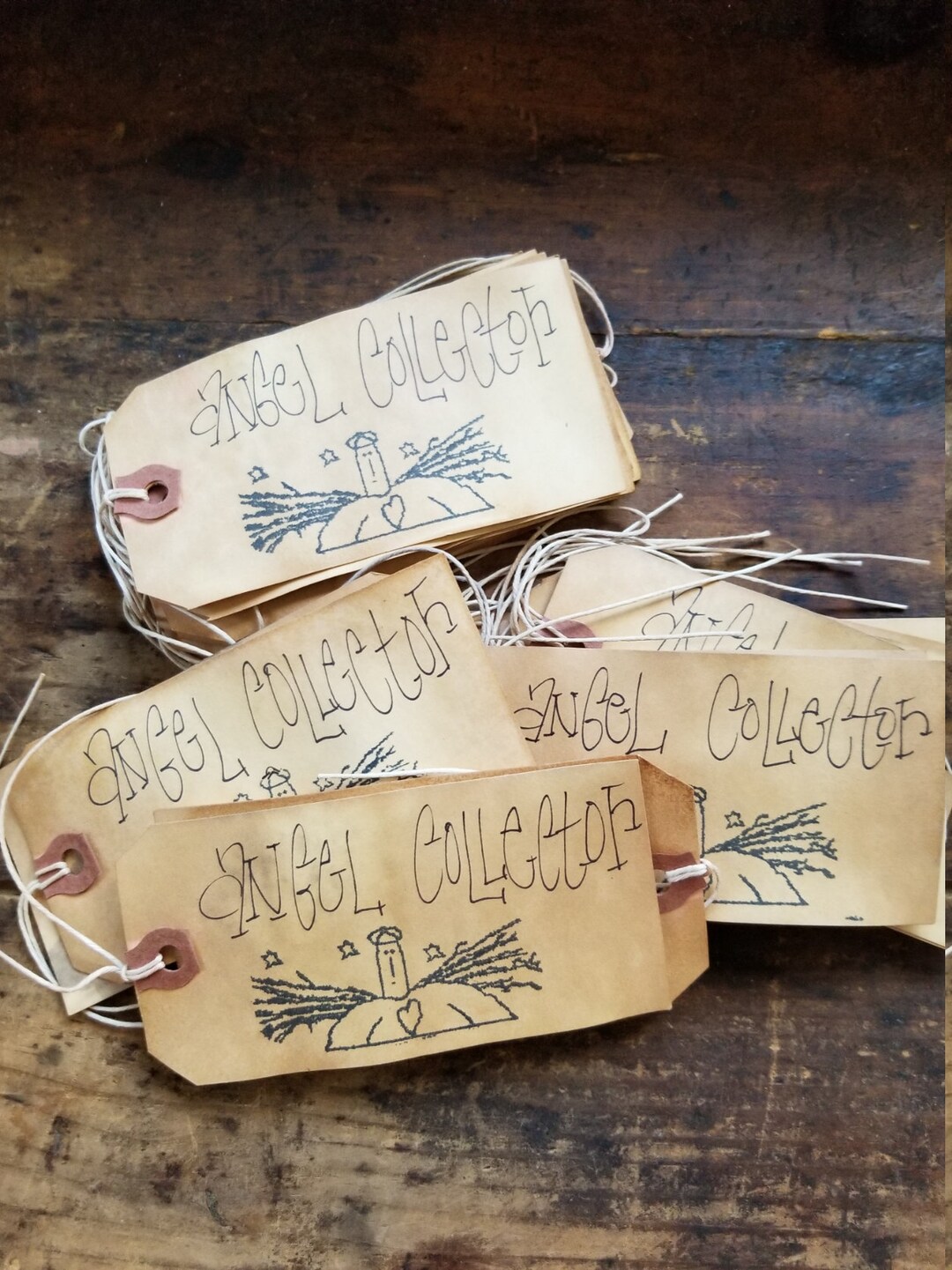 Rustic Hang Tag Set “angel Collector” Word Art Primitive Angel Design ...