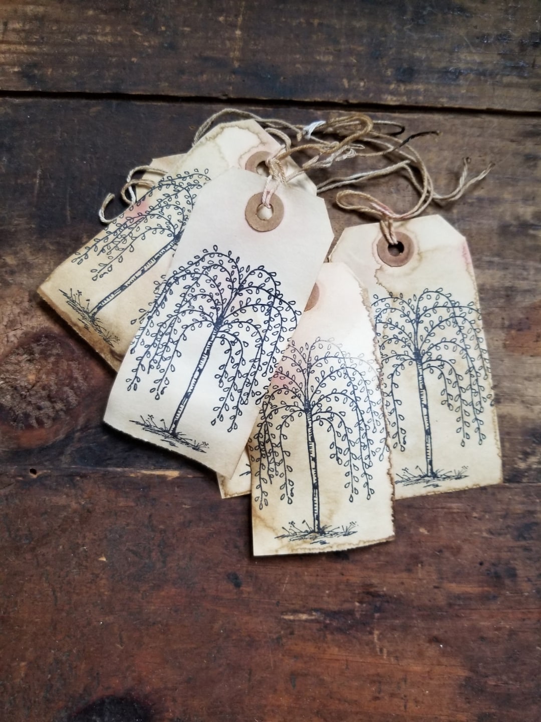 Primitive Hang Tags Set Willow Tree Grungy Aged Gift Tags for Crafts ...
