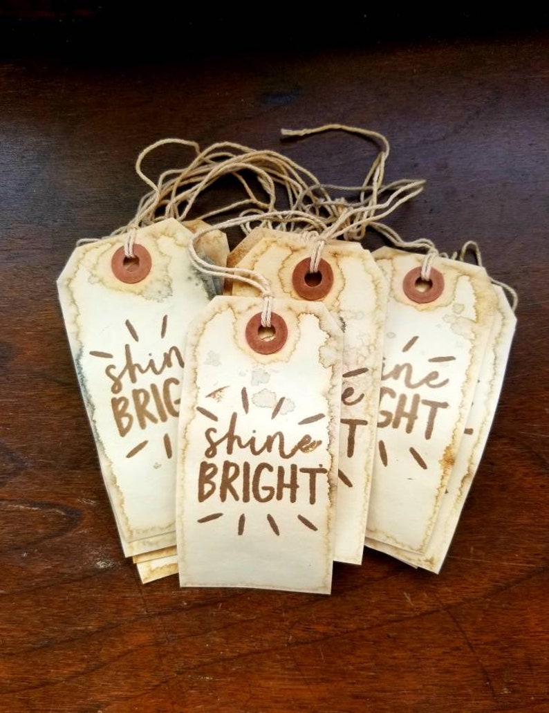 Aged "shine Bright" Hang Tag Set, Rustic Manilla Tags (set of 25) - Etsy
