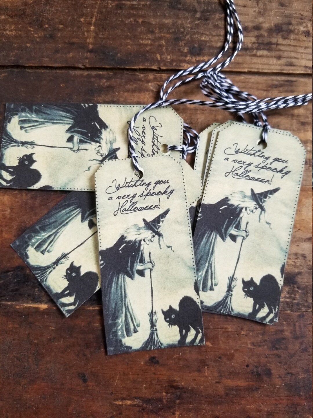 Handcrafted Witch & Cat Halloween Gift Tags, Vintage Style Set - Etsy