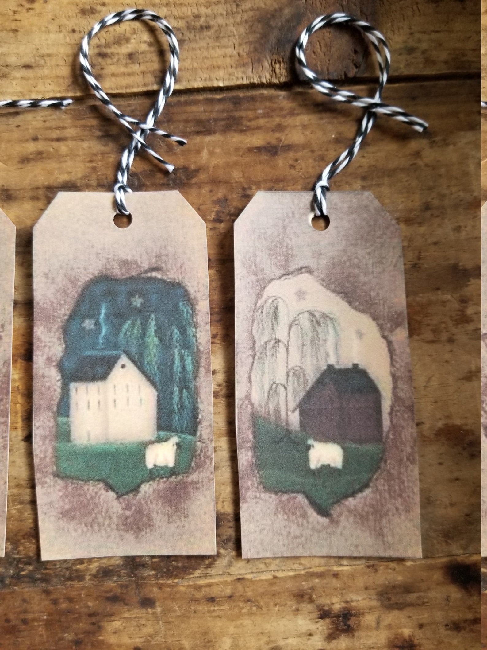 Primitive Hang Tag Saltbox Starry Night Sheep Willow Trees - Etsy