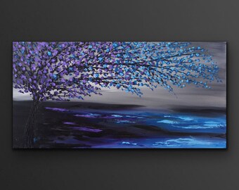 Blue tree art | Etsy