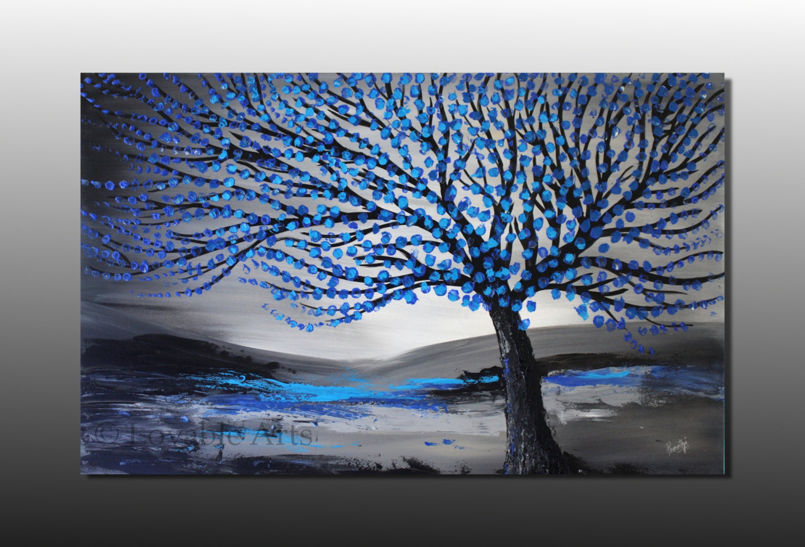 ORIGINAL Blue Tree Landscape Abstract Painting 72" Modern Art Blue ...