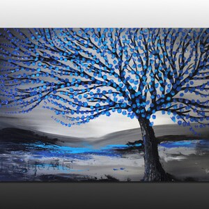 ORIGINAL Blue Tree Landscape Abstract Painting 72" Modern Art Blue ...