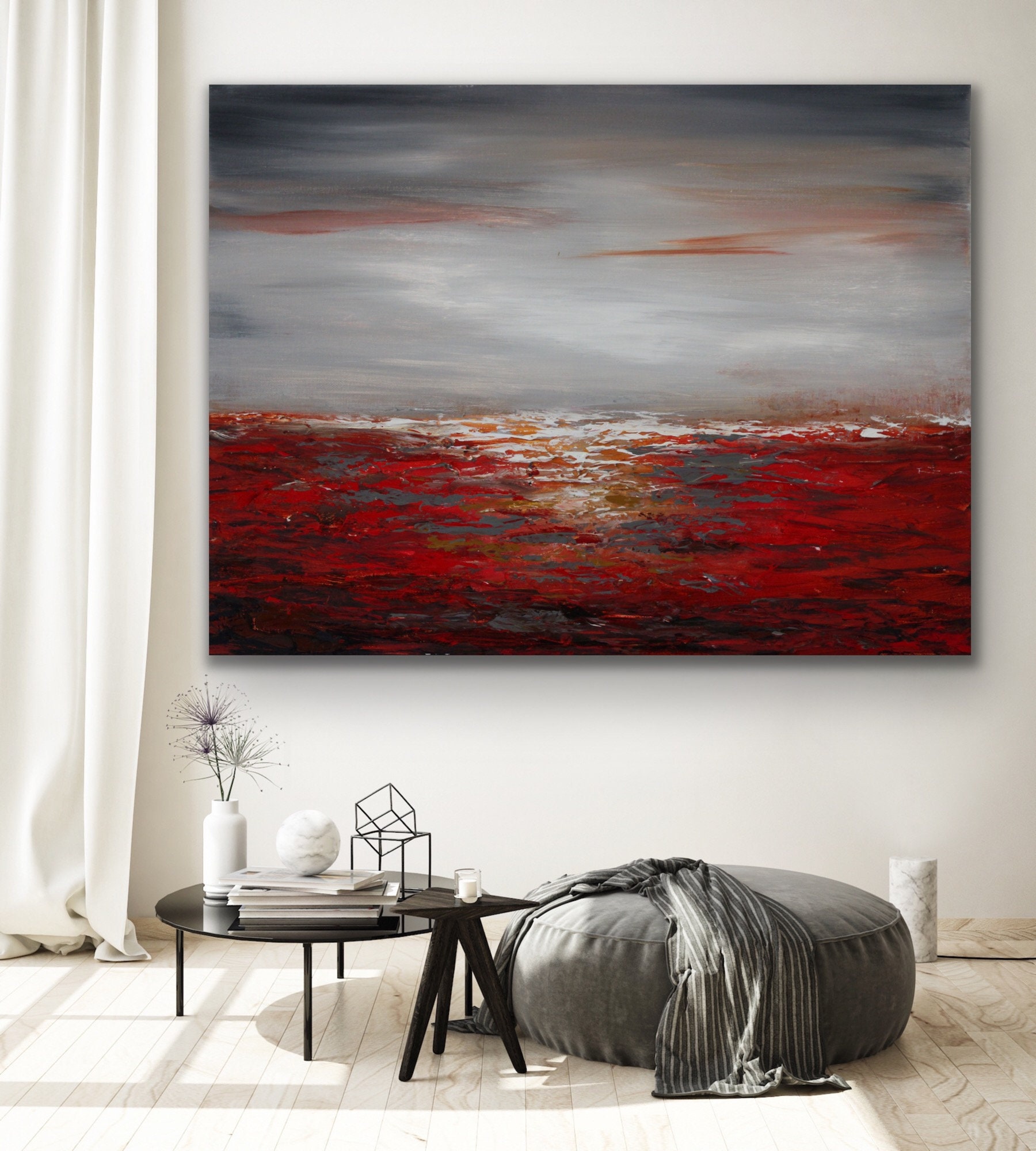 New Large Original Red Gray Abstract Painting Contemporary Modern Wall ...
