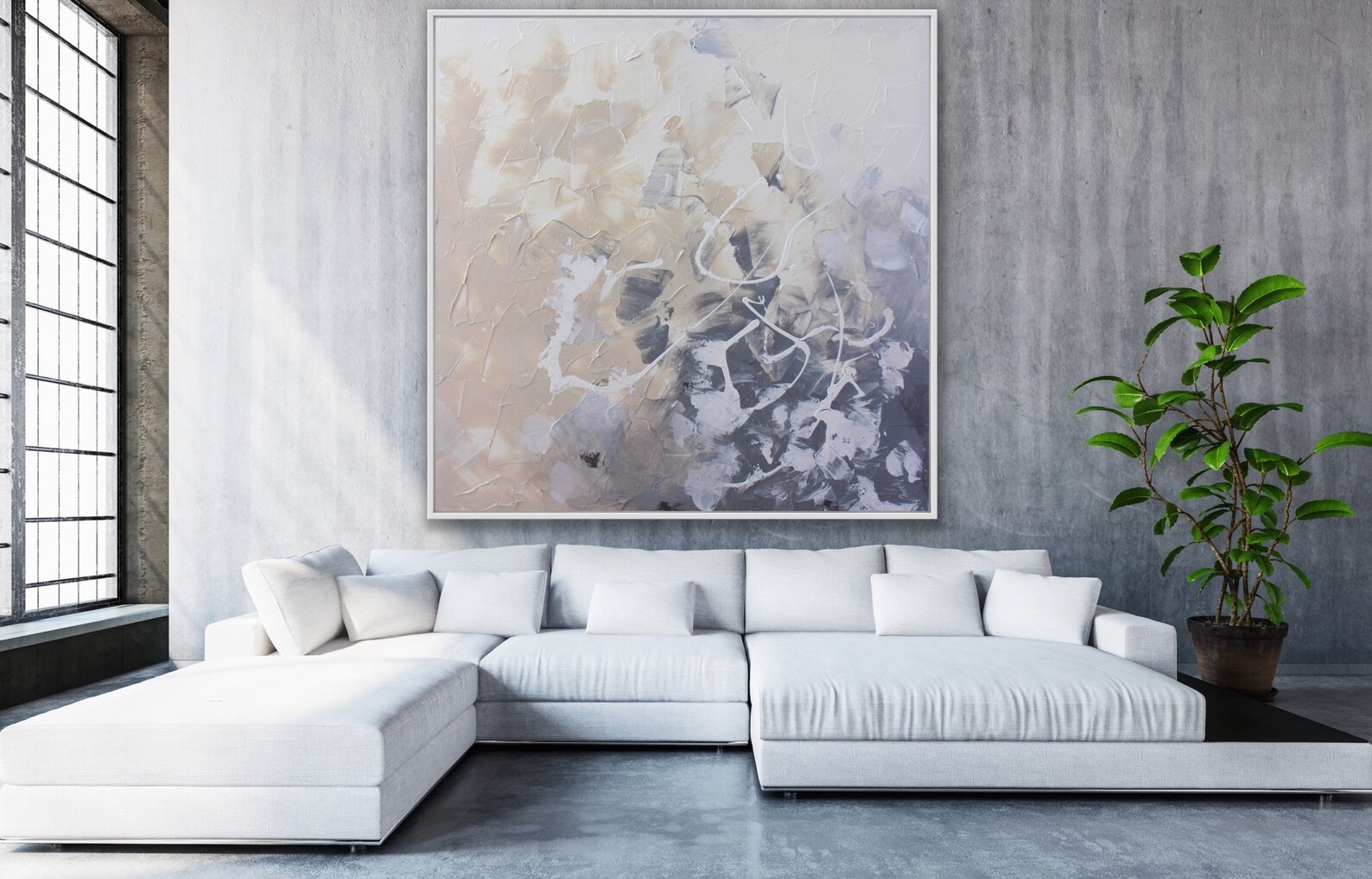 Original Large Acrylic Canvas oversized Wall Art white beige | Etsy