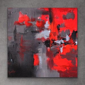ORIGINAL Red Abstract Painting Gray Modern Art Red and Gray | Etsy
