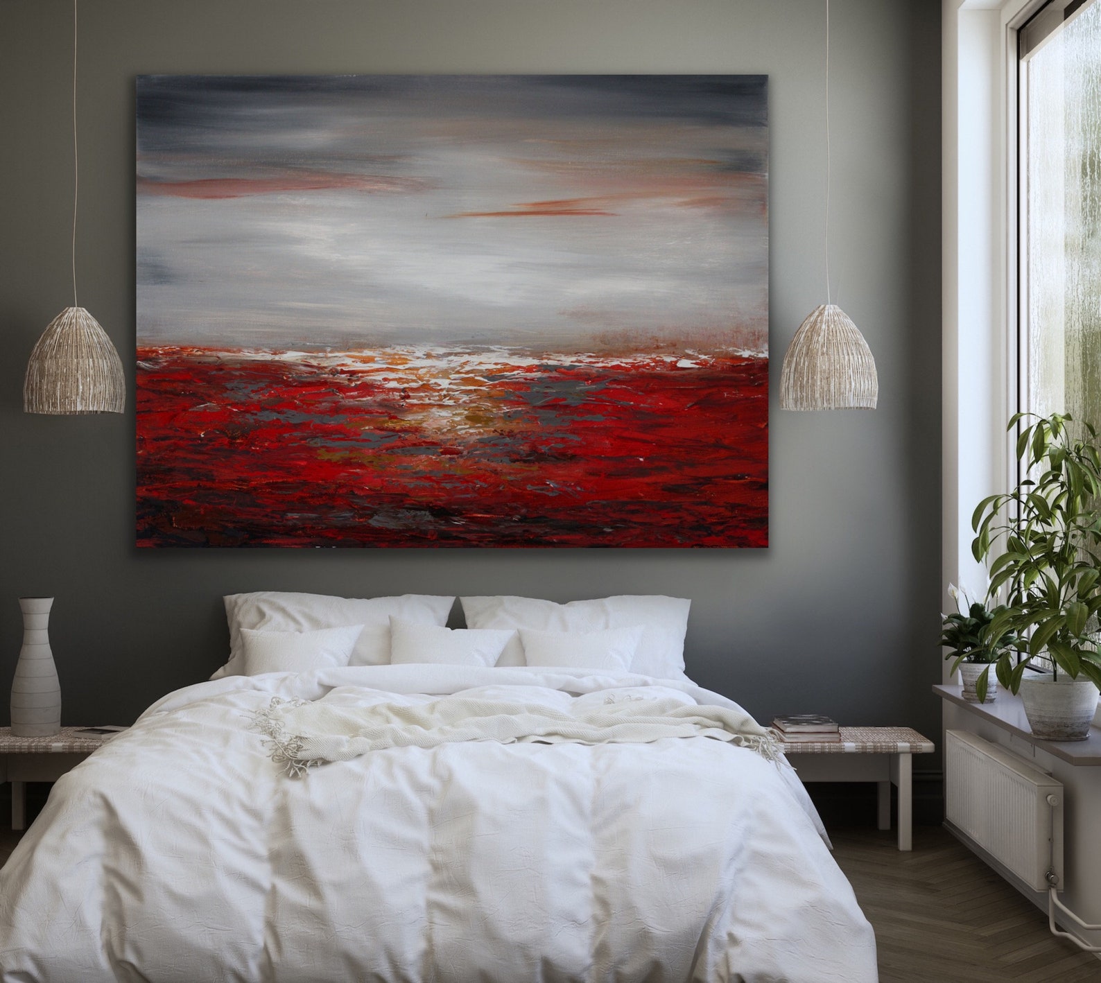 New Large Original Red Gray Abstract Painting Contemporary Modern Wall ...