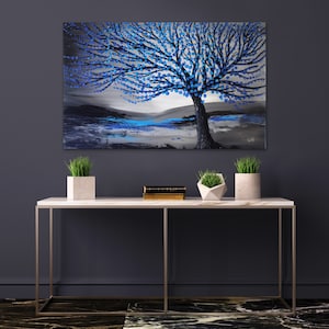 ORIGINAL Blue Tree Landscape Abstract Painting 72" Modern Art Blue ...