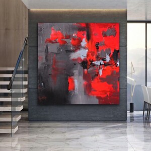 ORIGINAL Red Abstract Painting Gray Modern Art Red and Gray | Etsy
