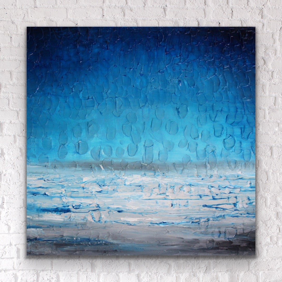 ORIGINAL Blue Abstract Painting on Canvas Light Dark Blue Modern Art ...