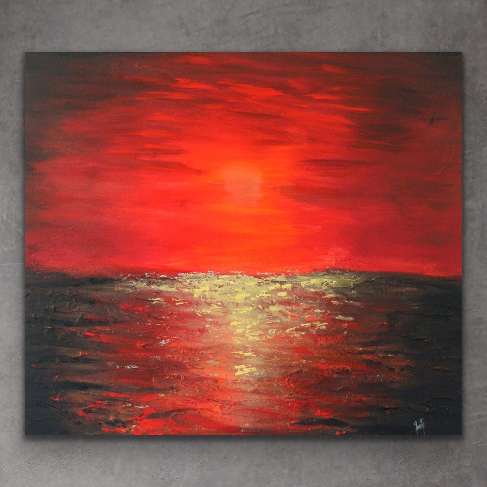 Oversized custom ORIGINAL red gold black Abstract Painting on | Etsy