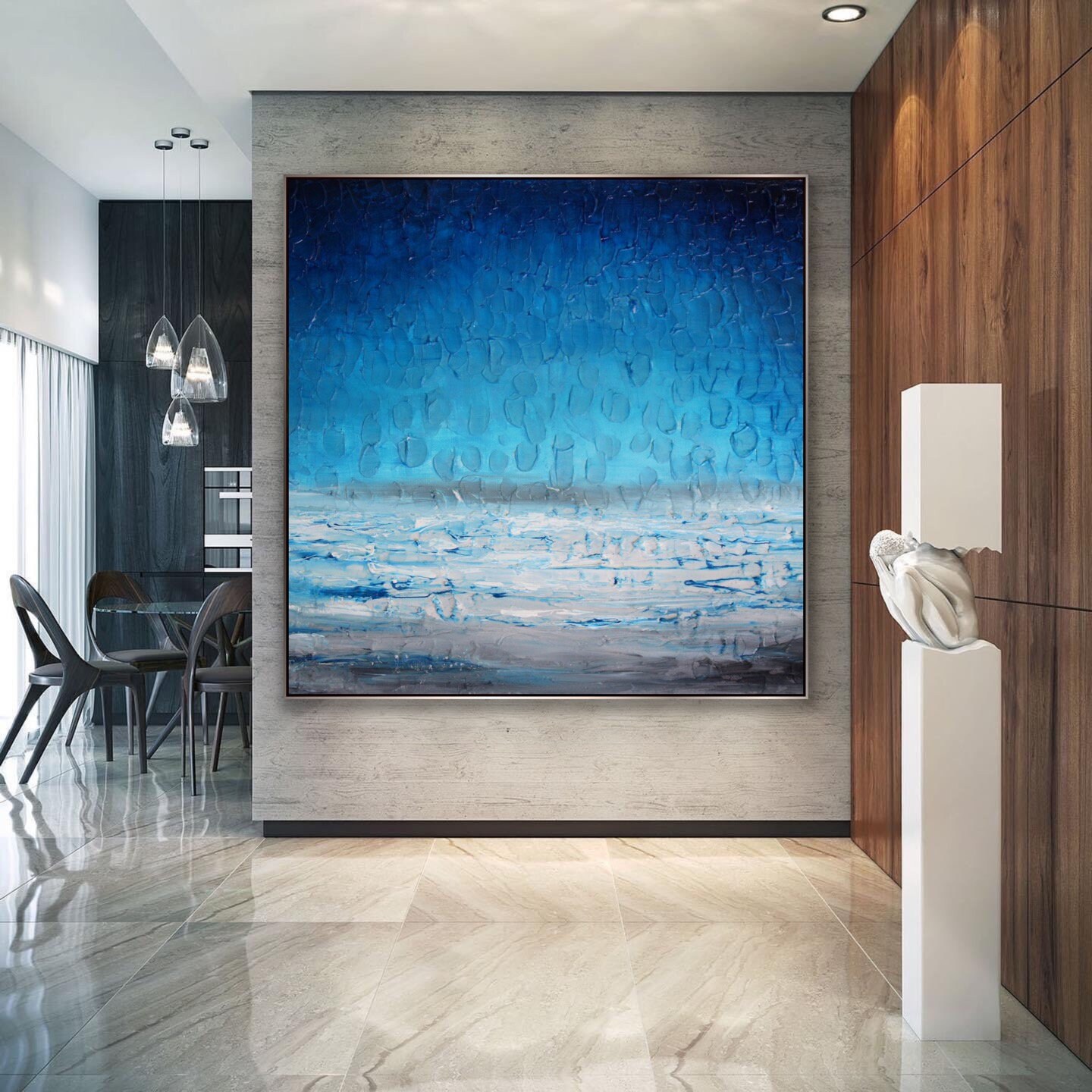 ORIGINAL Blue Abstract Painting on Canvas Light Dark Blue Modern Art ...