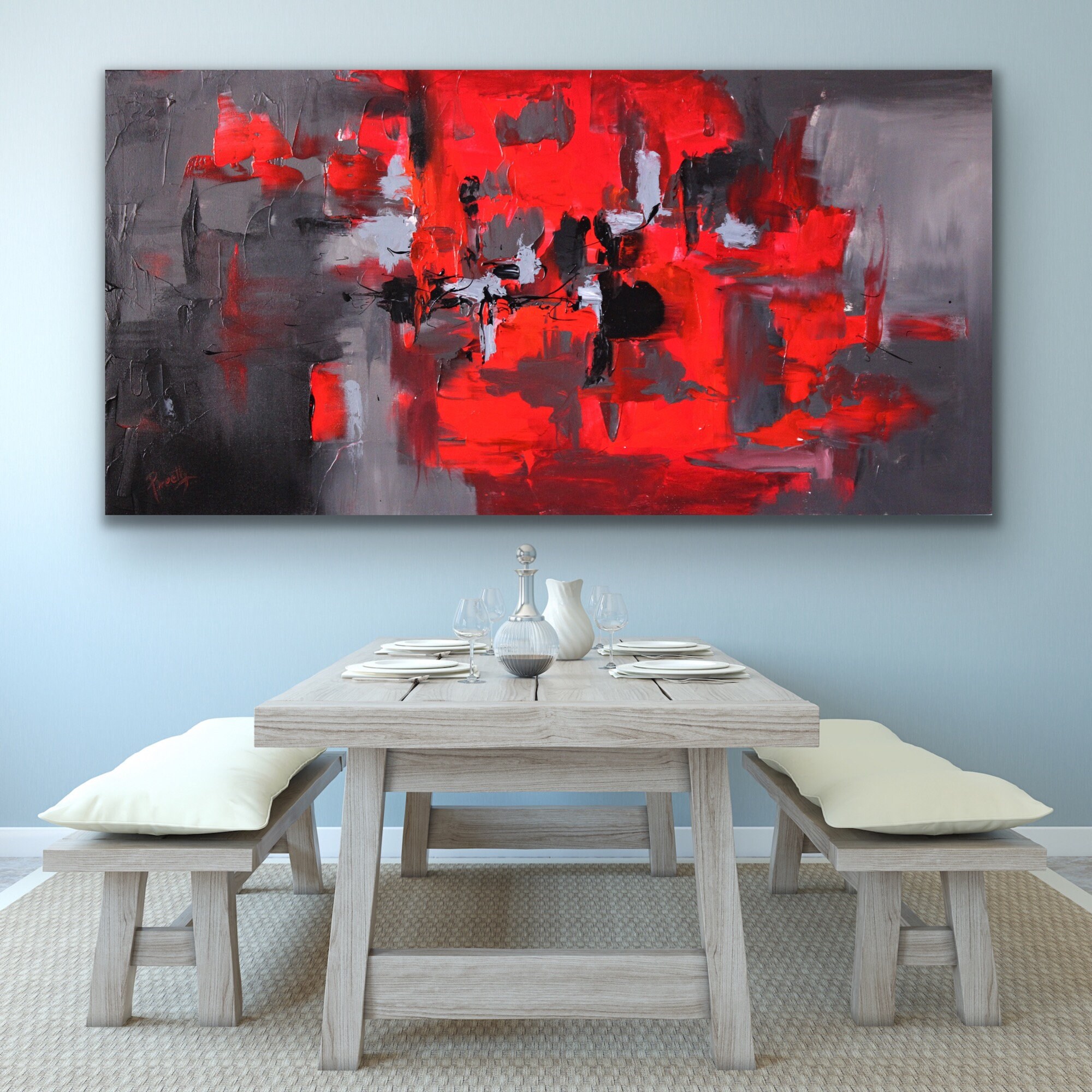 Original 120 Oversized Custom Large Red Abstract Modern - Etsy