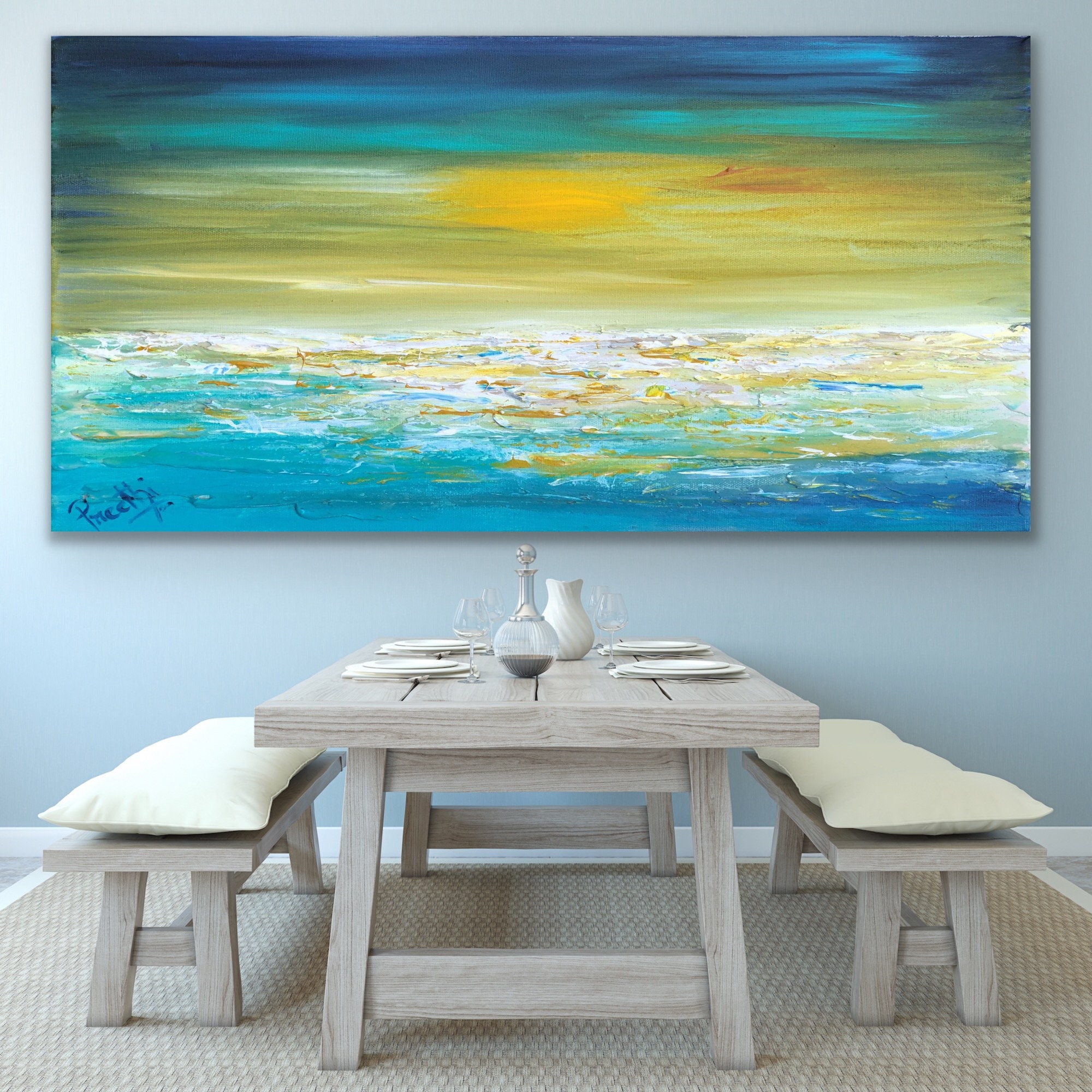 New Blue Beach Modern Art Blue Contemporary Light and Light Blues and ...