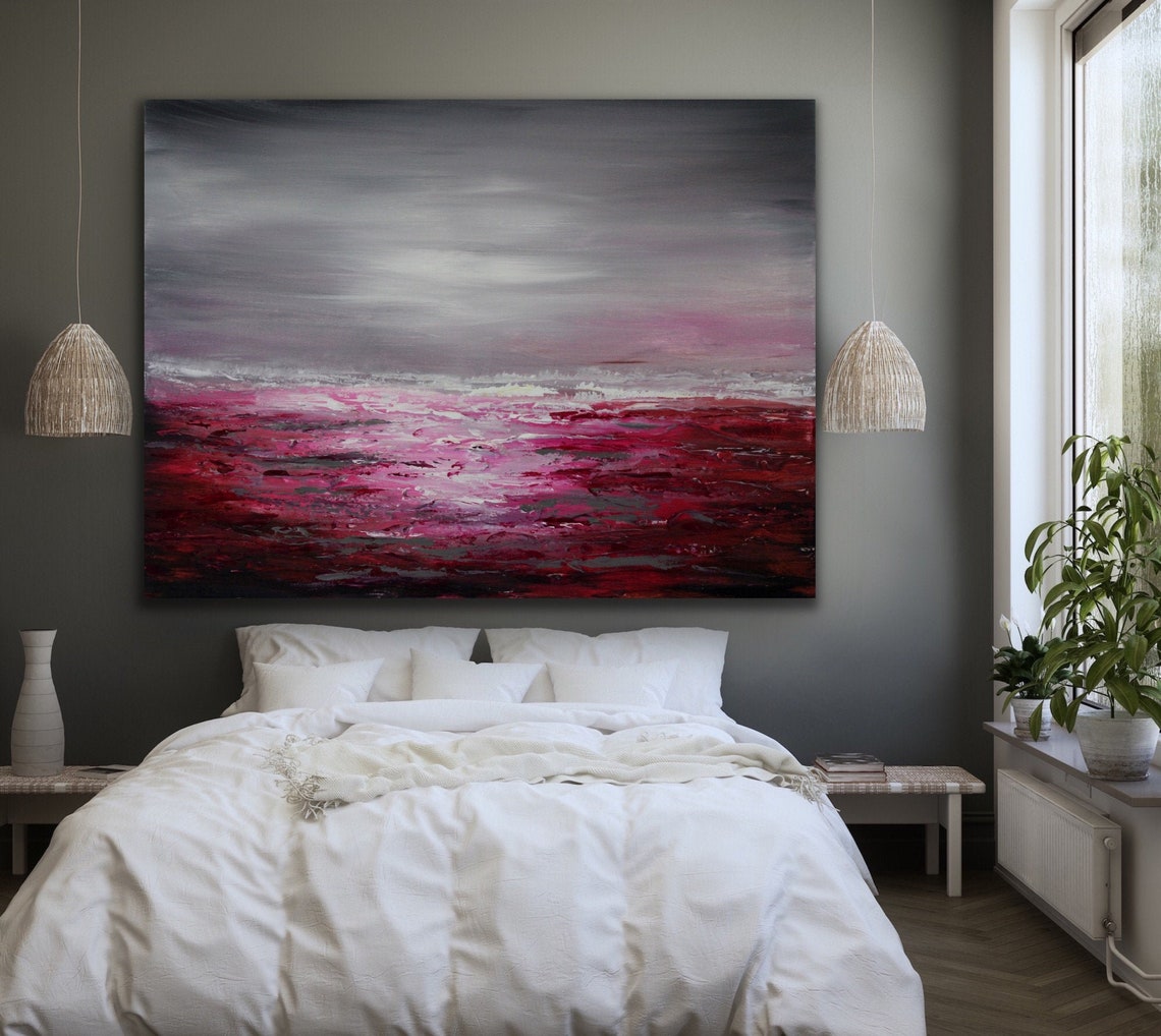 New Large Original Pink Magenta Gray Abstract Painting - Etsy