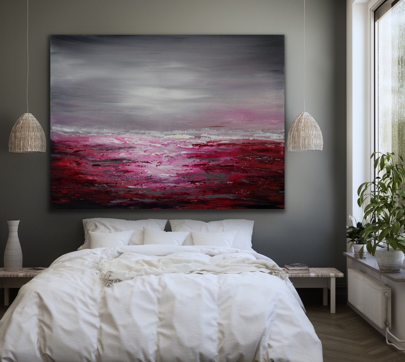 New Large Original Pink Magenta Gray Abstract Painting - Etsy