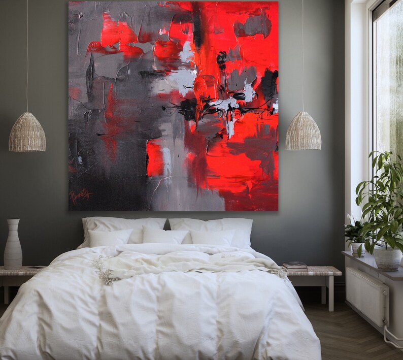 ORIGINAL Red Abstract Painting Gray Modern Art Red and Gray | Etsy