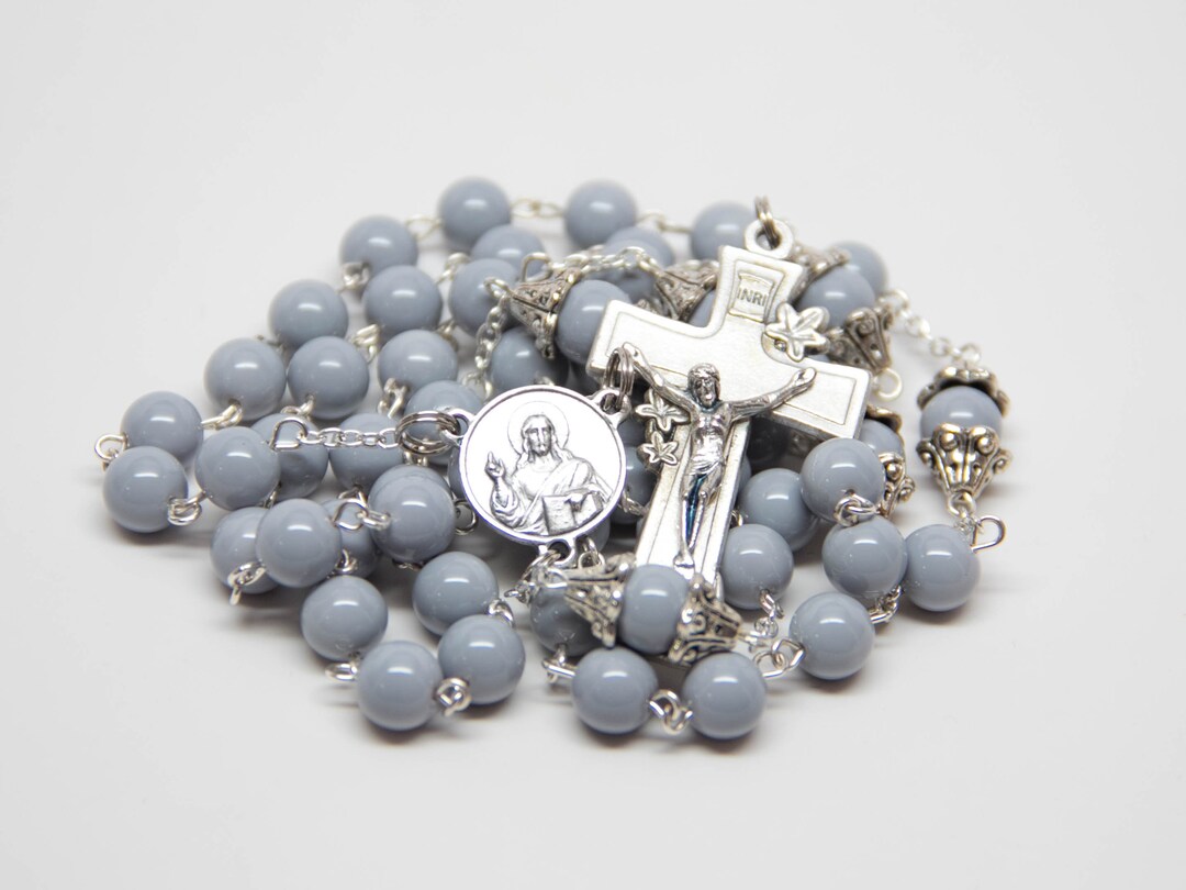 Rosary Beads | Simplistic Rosary | Grey Glass Rosary | Catholic Gift - Etsy