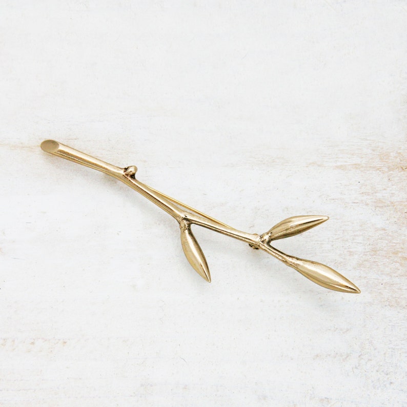 Gold Bronze Branch Brooch. Twig Leaf Floral Botanical Tree Nature Pin ...