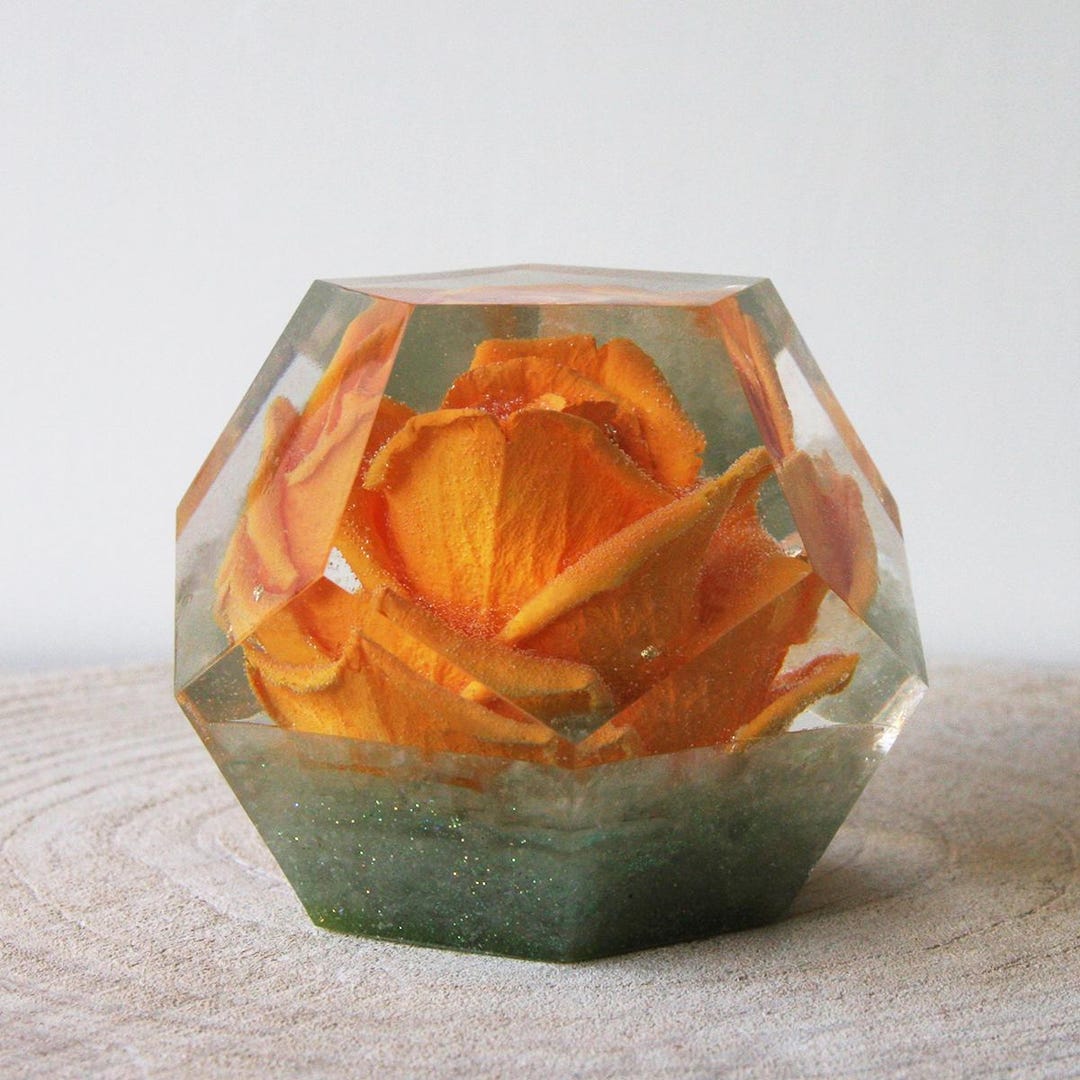 Powerful Orange Orgonite Rose in Dodecahedron With Selenite, Green ...