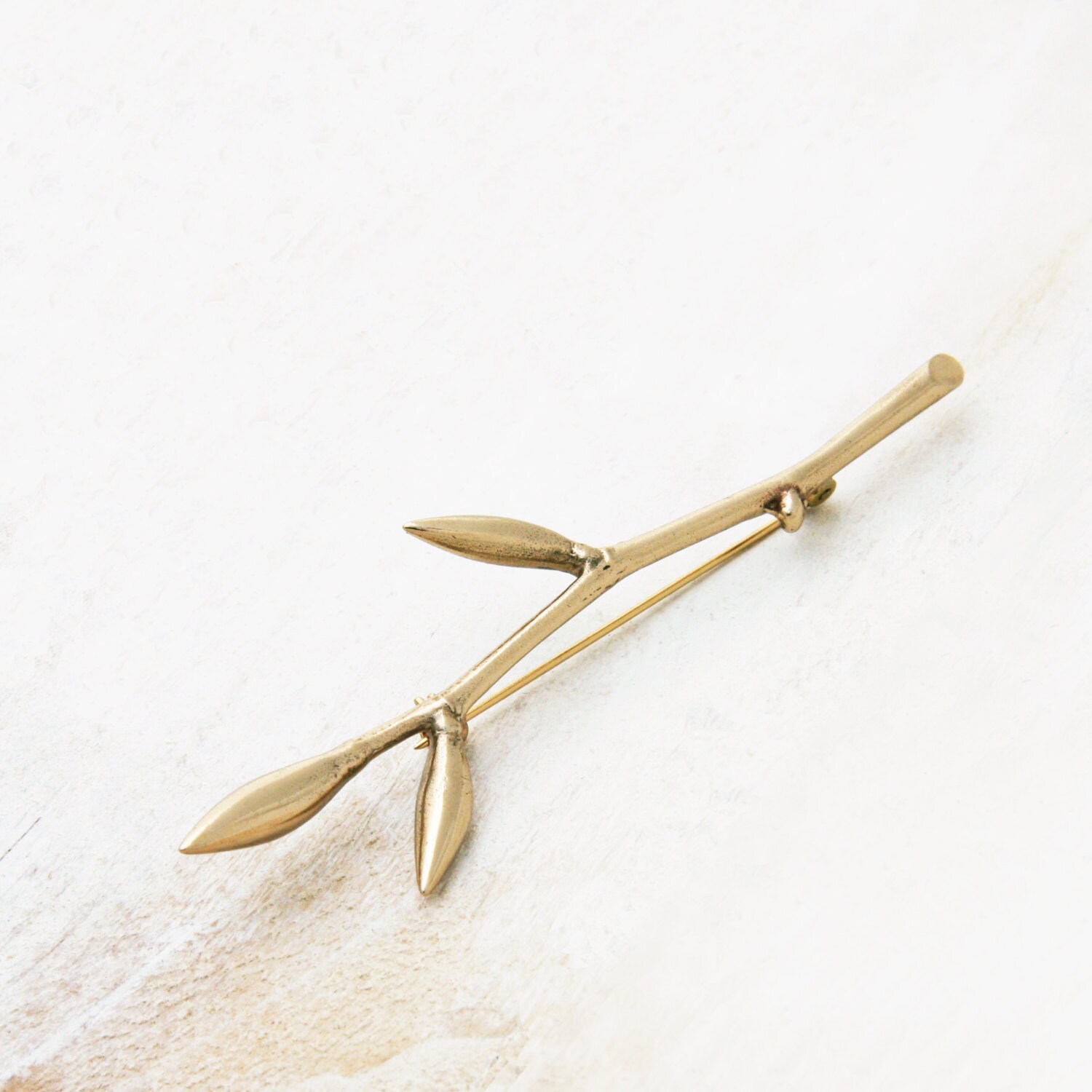 Gold Bronze Branch Brooch. Twig Leaf Floral Botanical Tree Nature Pin ...