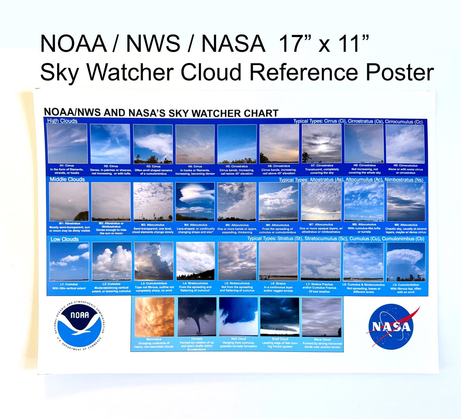Sky Watcher Cloud Chart Poster: NOAA, NWS & NASA Reference 17 X 11 In ...