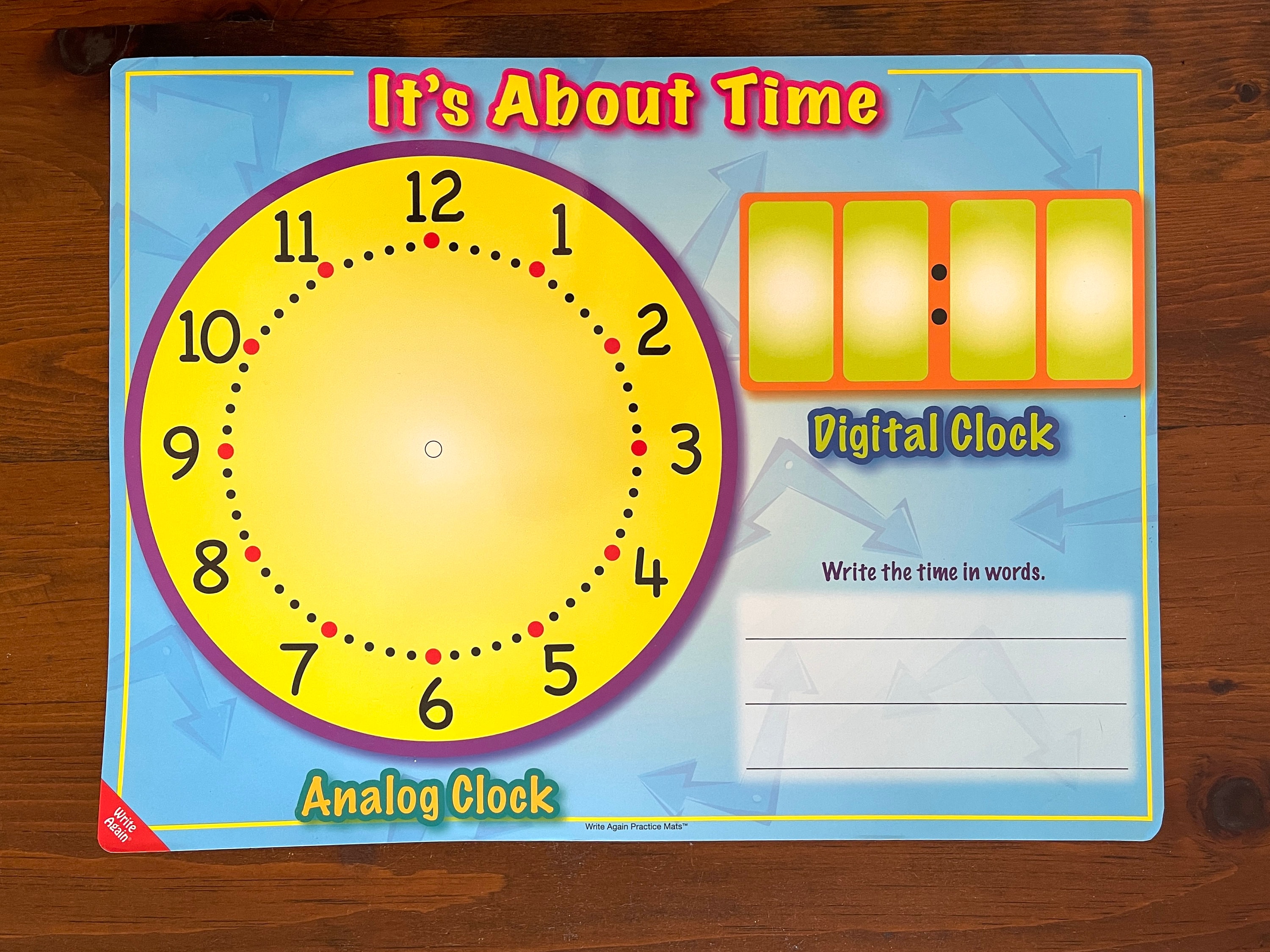 Telling Time Placemat: Analog & Digital Clock Reusable Practice Sheet ...