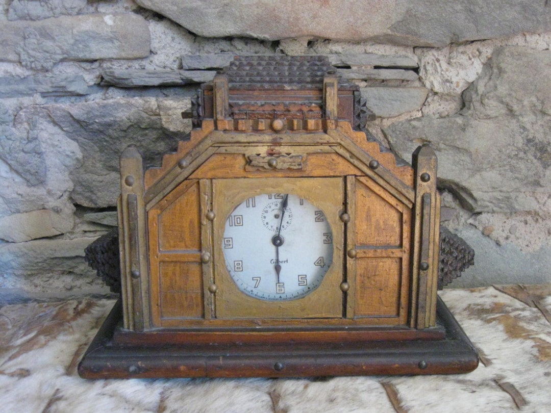 Funky Tramp Art Mantel Clock With W.l.gilbert Clock Inside - Etsy