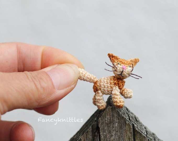 Crochet Cat Miniature Red Kitty, Ginger Kitten Dollhouse Pet, Fancy ...
