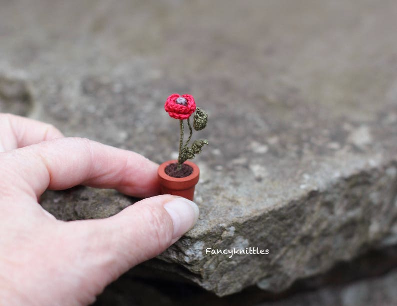 Miniature Crochet Potted Flower Poppy, Dollhouse Fake Plant Decor, Mini ...
