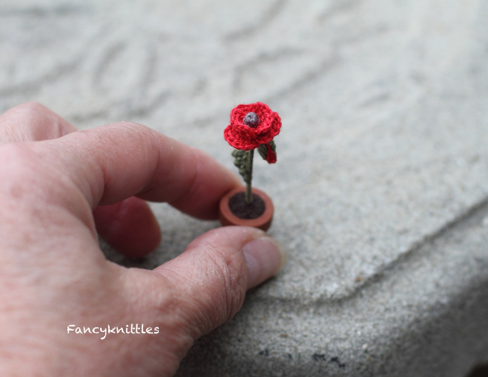 Miniature Crochet Potted Flower Poppy, Dollhouse Fake Plant Decor, Mini ...