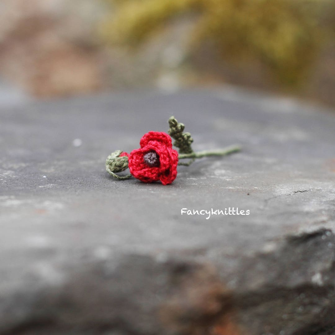 Crochet Red Poppy One Miniature Flower, 1:6 Scale Remembrance Day Tiny ...