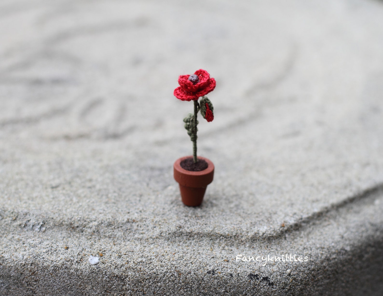 Miniature Crochet Potted Flower Poppy, Dollhouse Fake Plant Decor, Mini ...