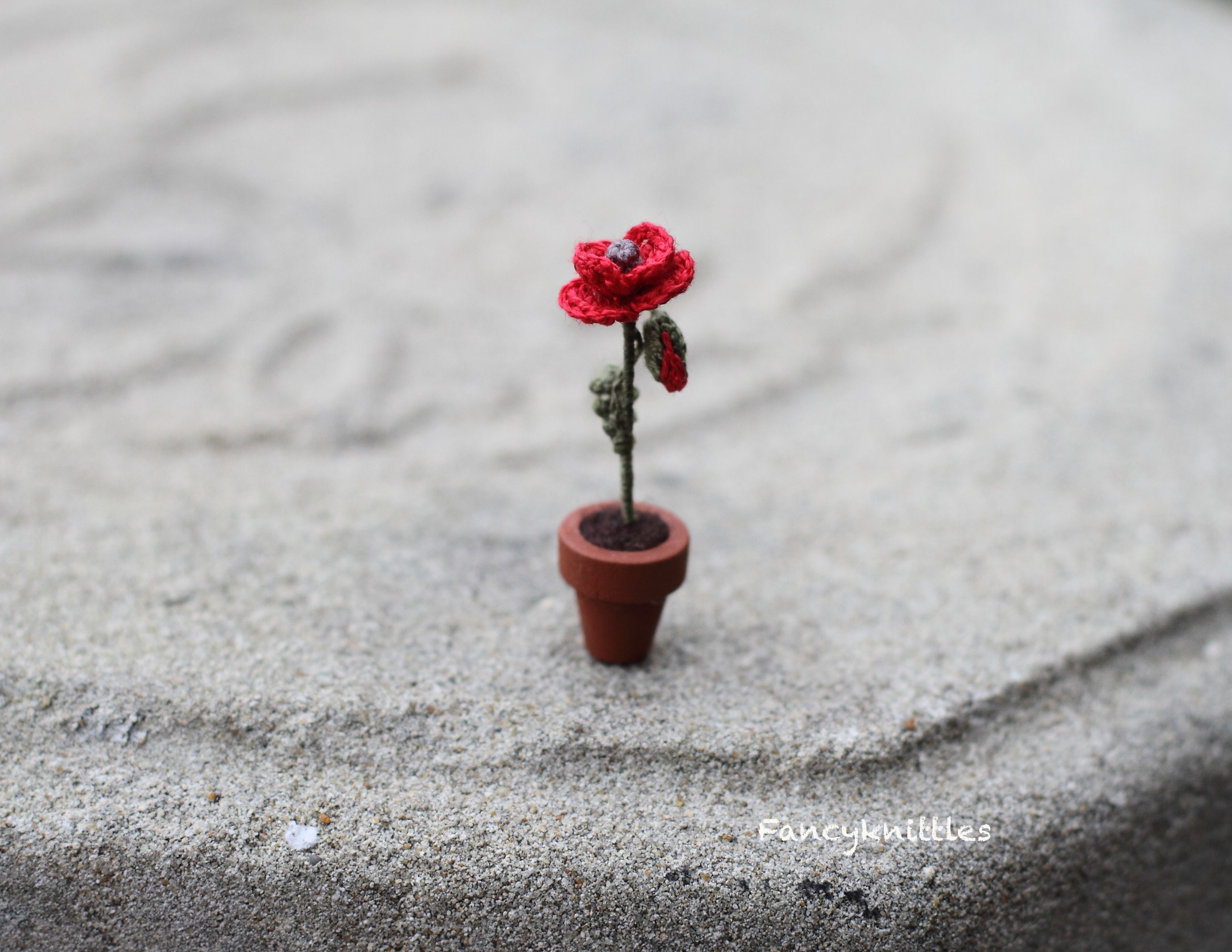 Miniature Crochet Potted Flower Poppy Dollhouse Fake Plant | Etsy