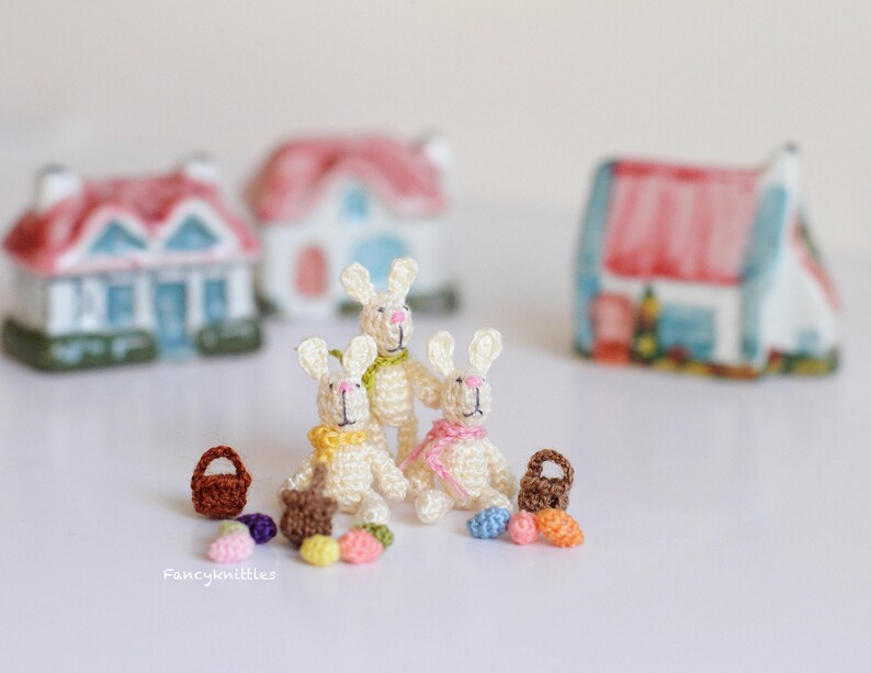 Easter Bunny with Basket and Eggs Vegies Miniature Crochet | Etsy