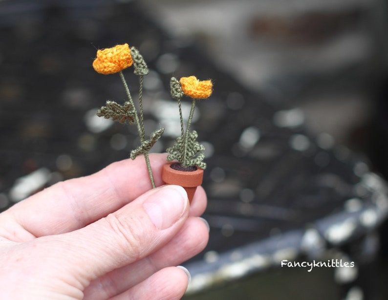 Miniature Crochet Potted Flower California Poppy, Dollhouse Fake Plant ...