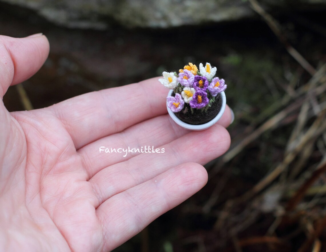 Crocus Composition in the Ceramic Bowl, Crochet Art Miniature Dollhouse ...