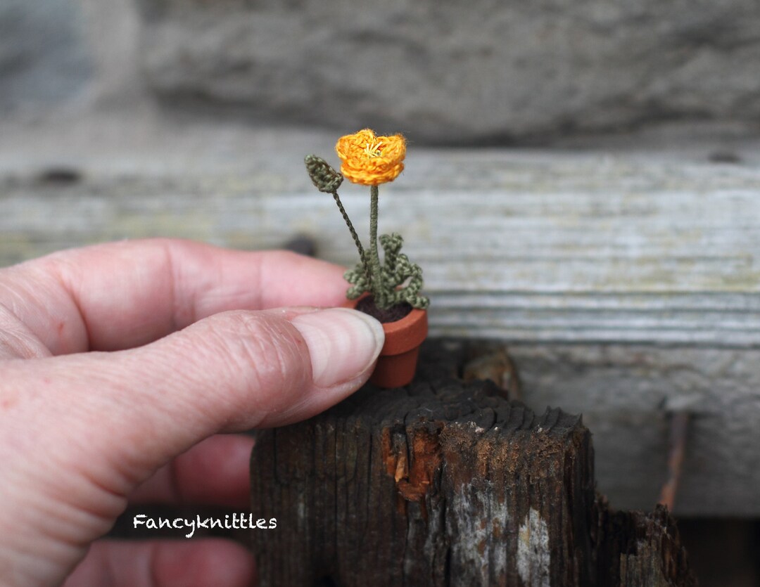 Miniature Crochet Potted Flower California Poppy, Dollhouse Fake Plant ...