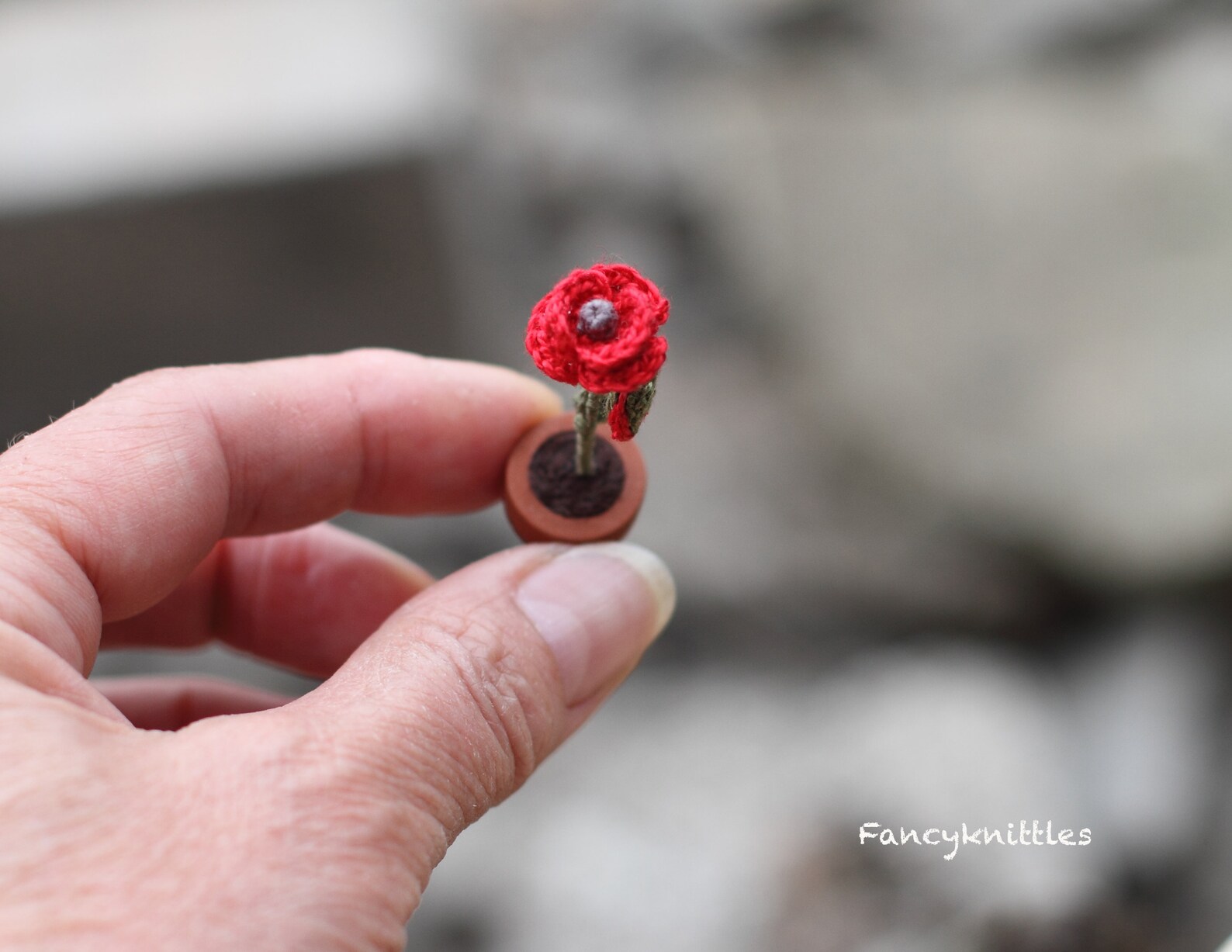 Miniature Crochet Potted Flower Poppy, Dollhouse Fake Plant Decor, Mini ...