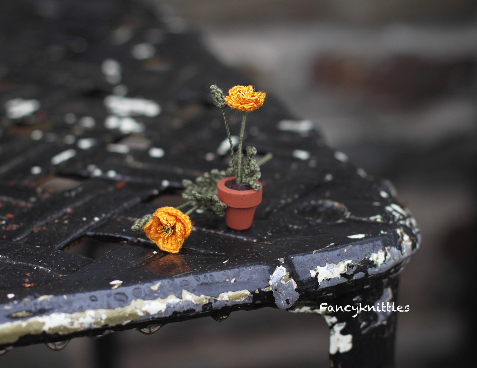 Miniature Crochet Potted Flower California Poppy, Dollhouse Fake Plant ...