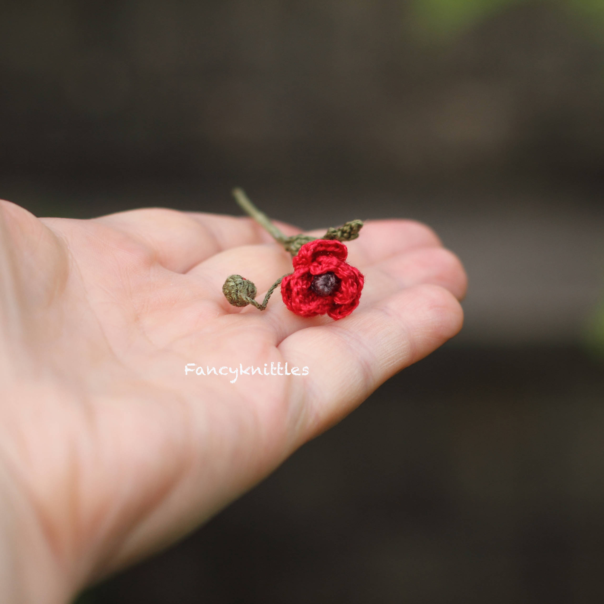 Crochet Red Poppy One Miniature Flower, 1:6 Scale Remembrance Day Tiny ...