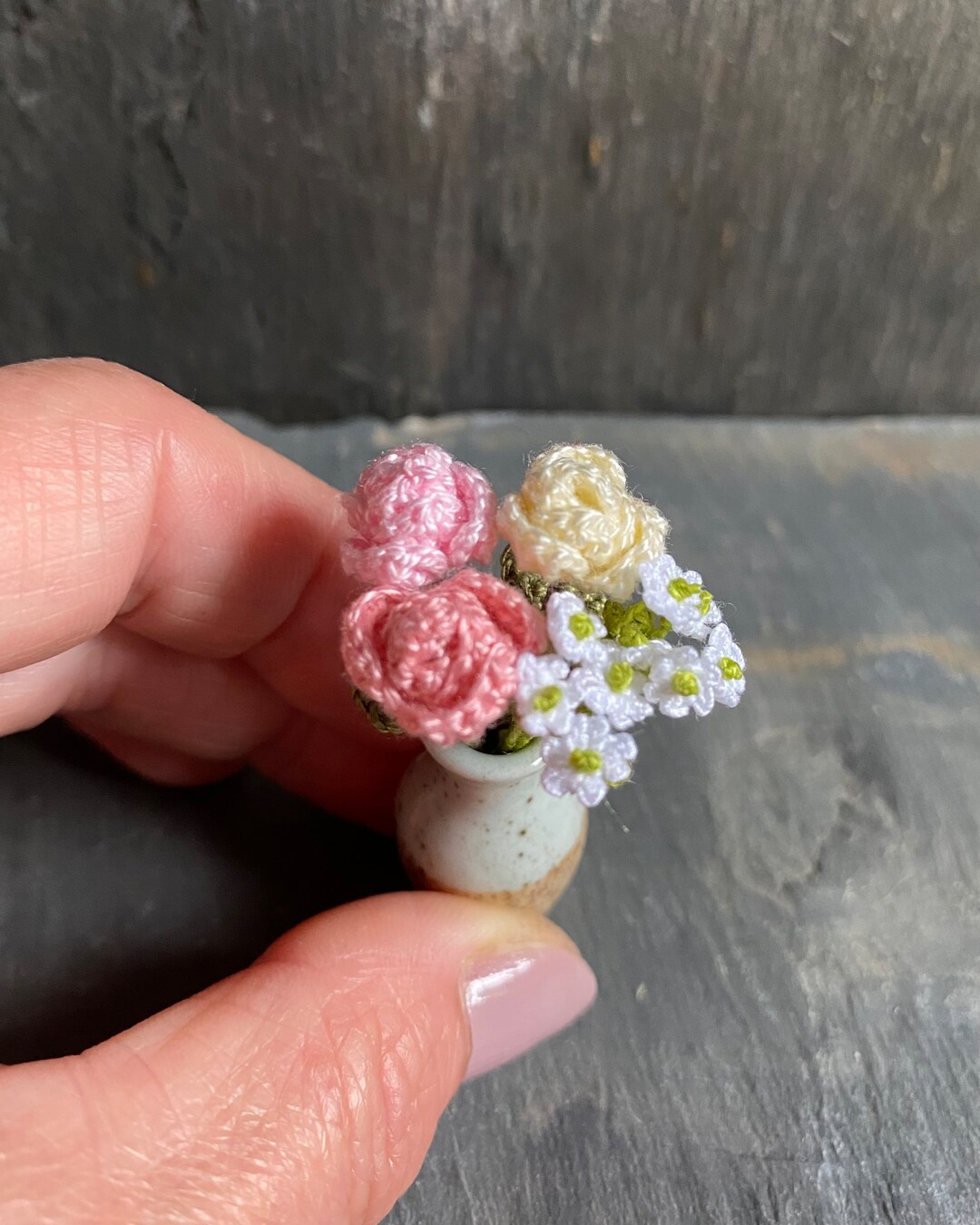 Miniature Crochet Pink Roses Bouquet. - Etsy