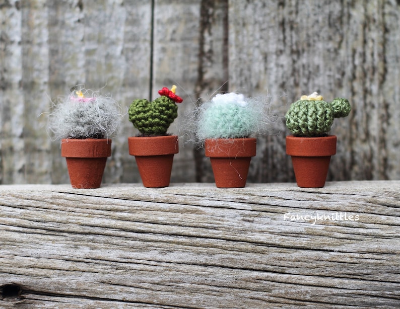 Cactus Heart Mimiature Crochet Plant in Wooden Pot, Collectable ...