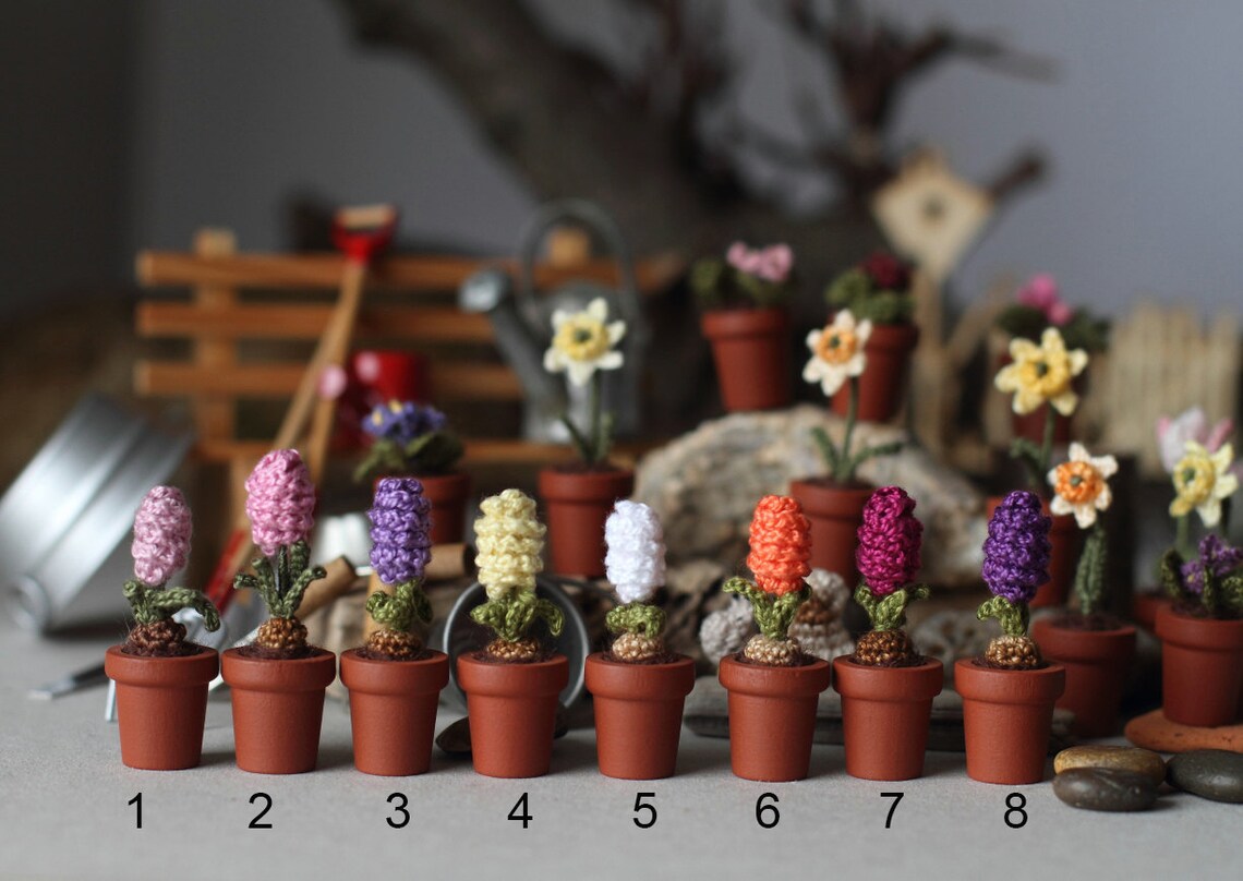 Miniature Crochet Hyacinth in a Pot. Fairy Garden Flower. Easter Flower ...