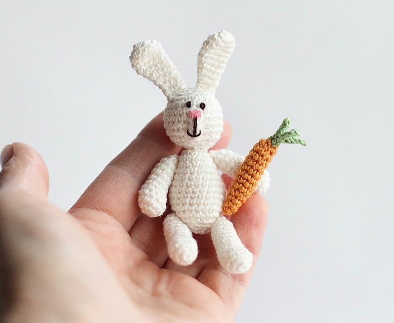 Crochet Miniature Bunny White Milk Rabbit With Carrot Crochet - Etsy