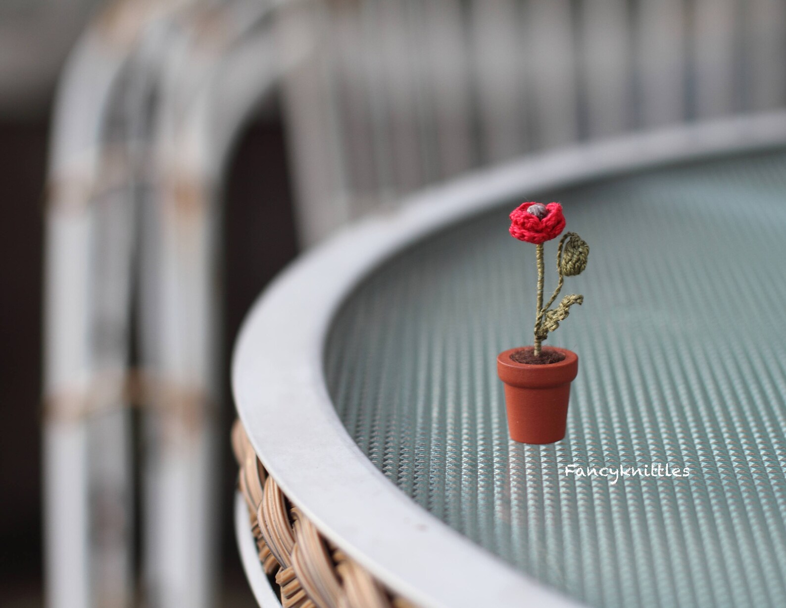 Miniature Crochet Potted Flower Poppy, Dollhouse Fake Plant Decor, Mini ...